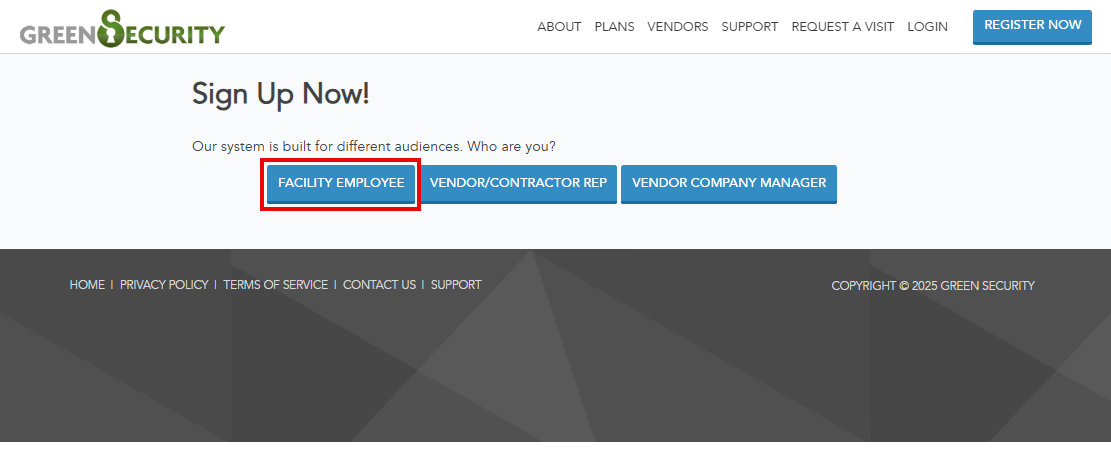 Register as a facility employee user – Green Security
