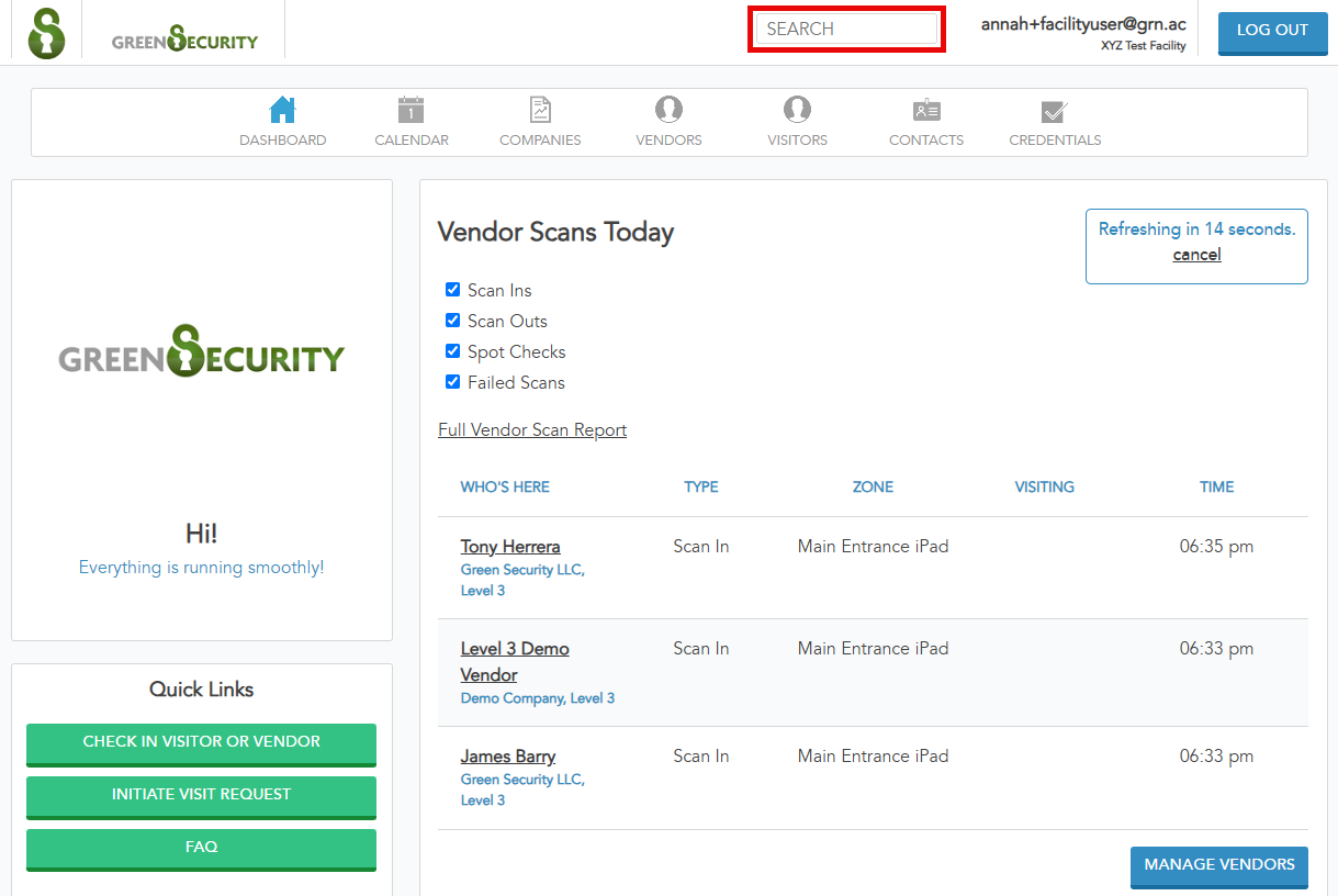 Manually check in a vendor – Green Security