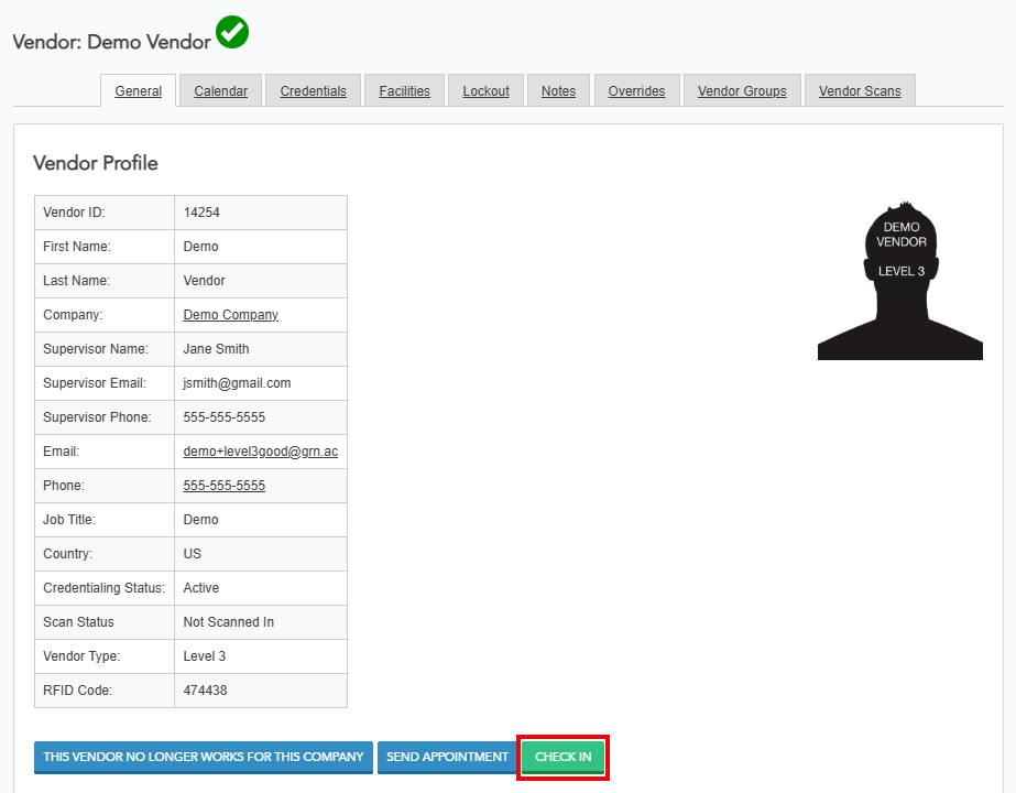 Manually check in a vendor – Green Security